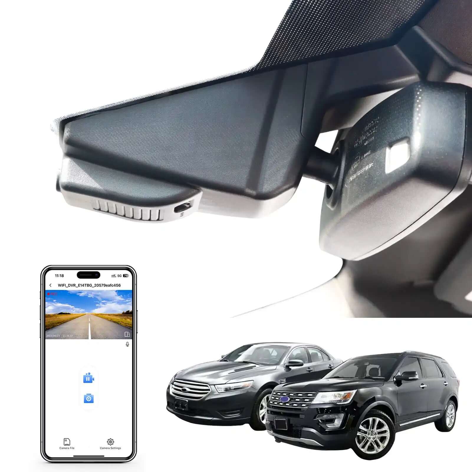 mangoal Smart Dash Cam for Ford Explorer with WiFi & App, 128GB Card